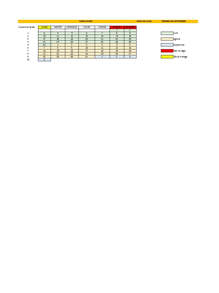 Calendario de Tandas Shein 2023 | PDF
