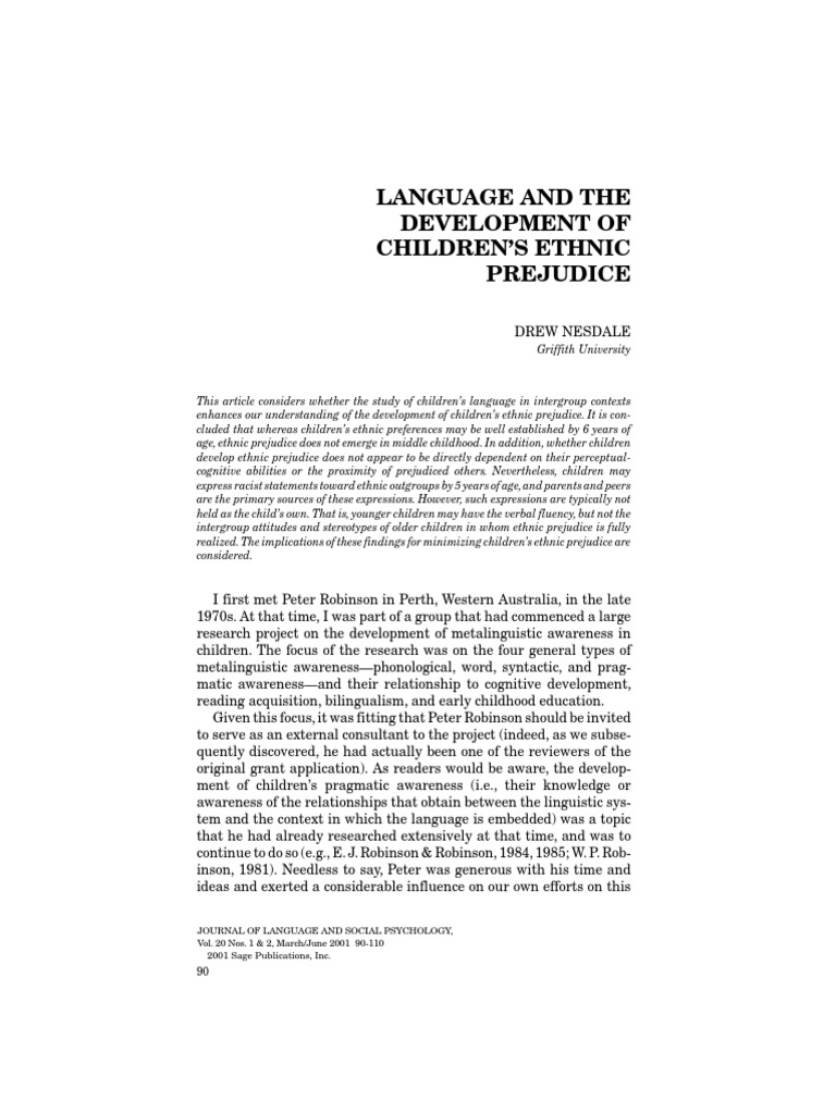 Language and The Development of Children's Ethnic Prejudice | PDF ...