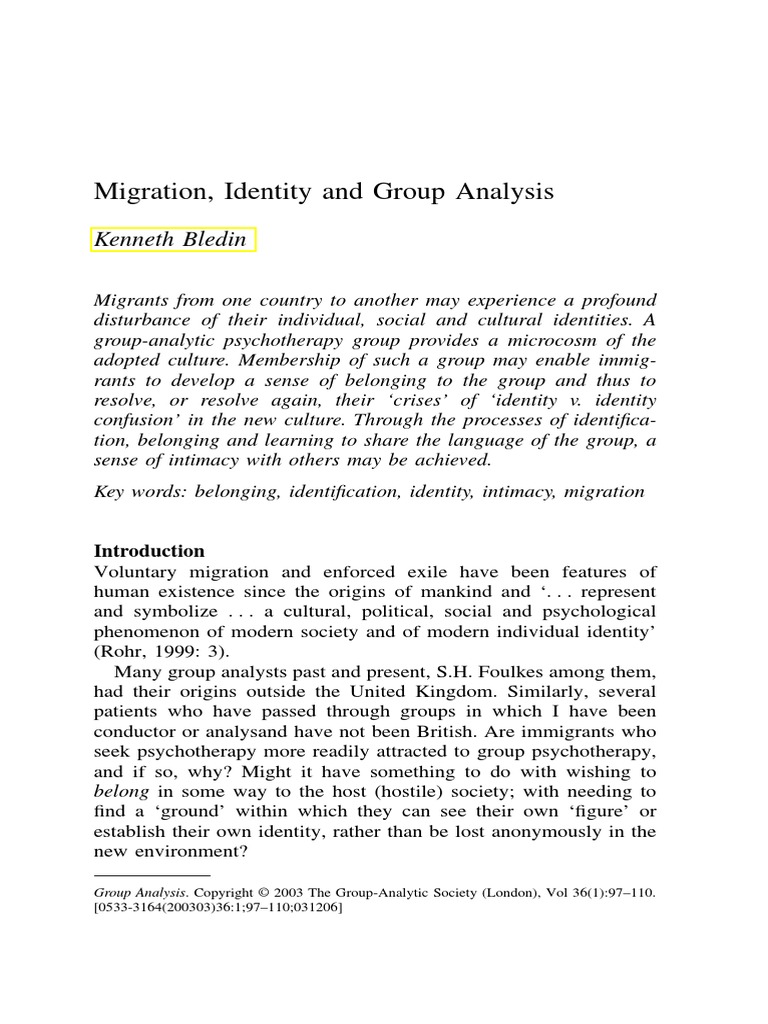Migration, Identity and Group Analysis | PDF | Id | Identity (Social ...