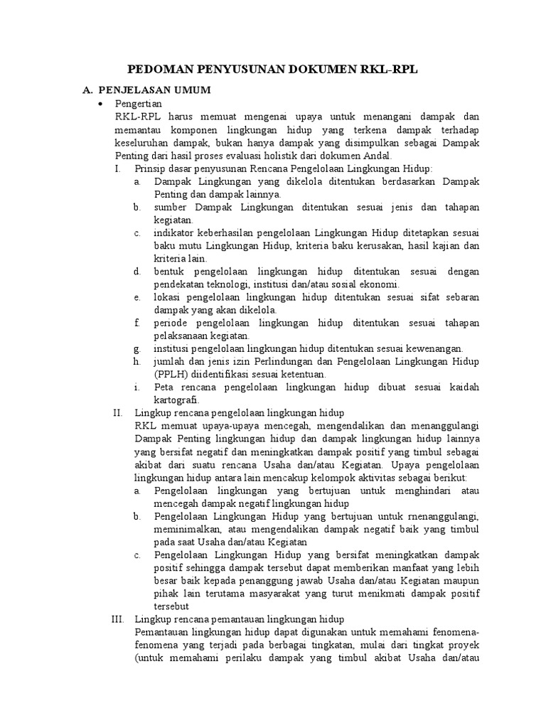 Resume Pedoman Penyusunan Dokumen RKL-RPL | PDF