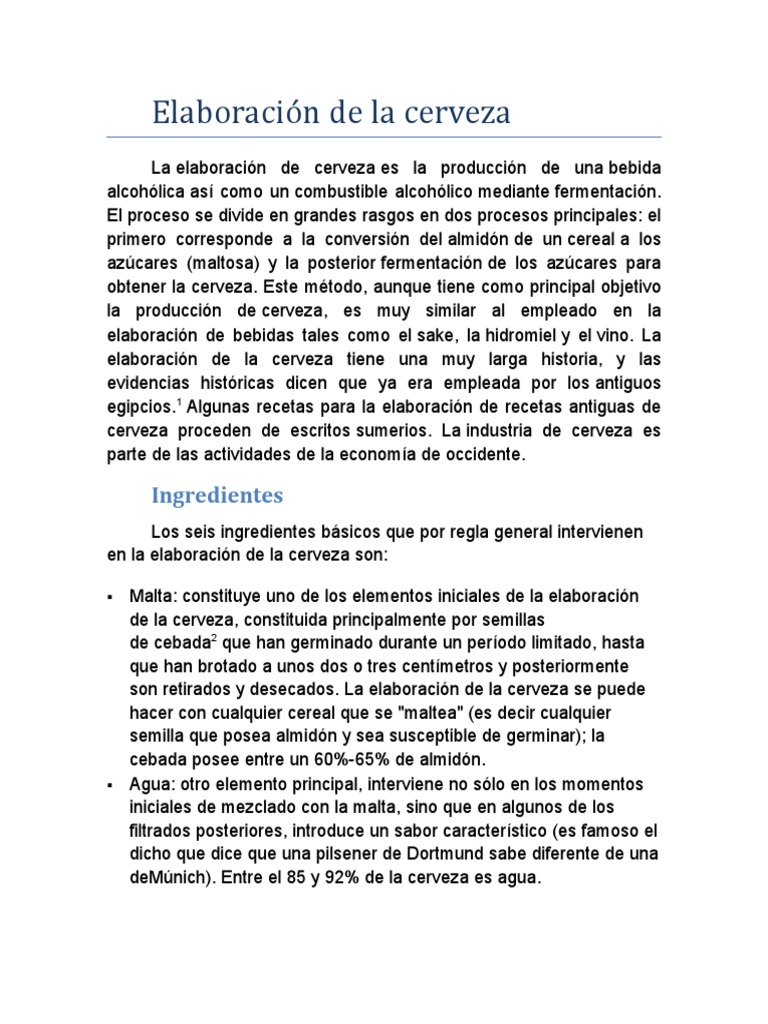 Elaboración de La Cerveza | PDF | Fabricación de cerveza | Cerveza