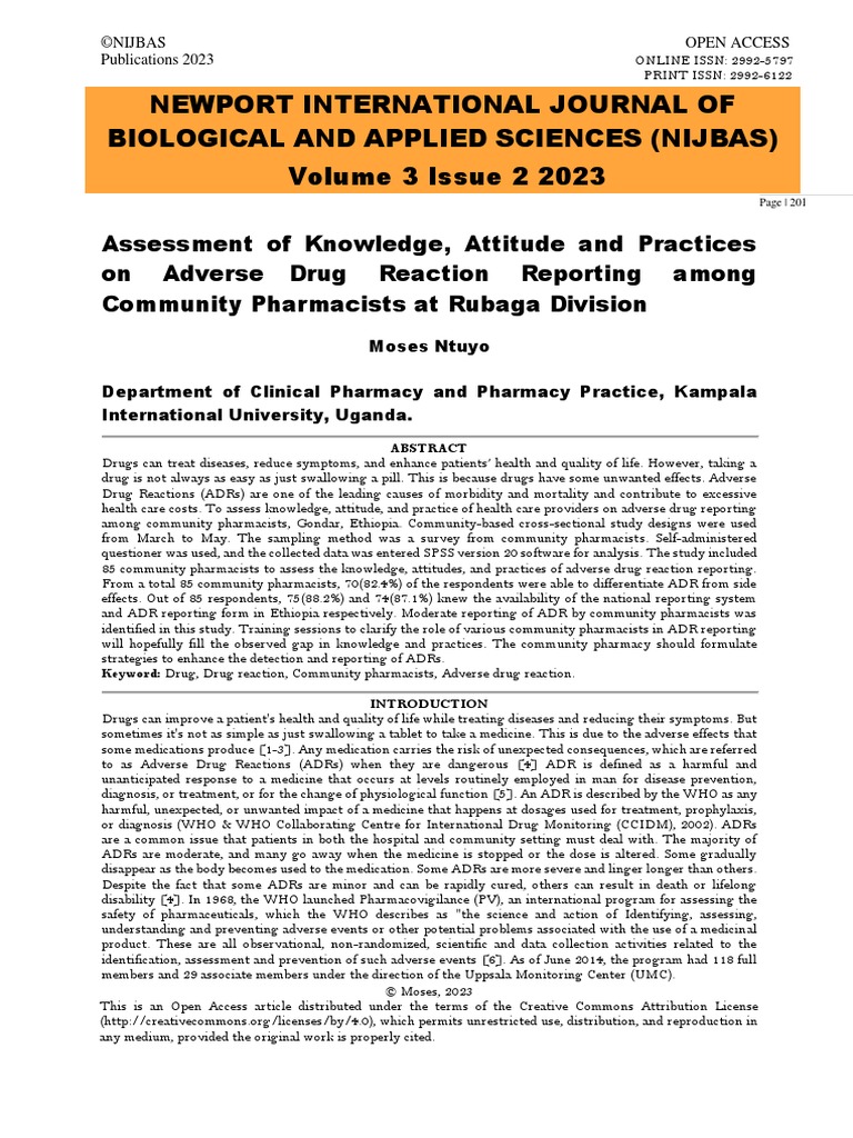 Assessment of Knowledge, Attitude and Practices On Adverse Drug ...