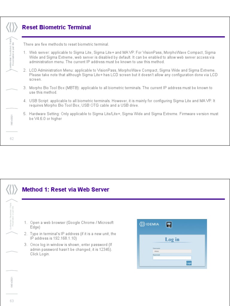 Biometric Terminal Reset Methods | PDF | Usb | World Wide Web