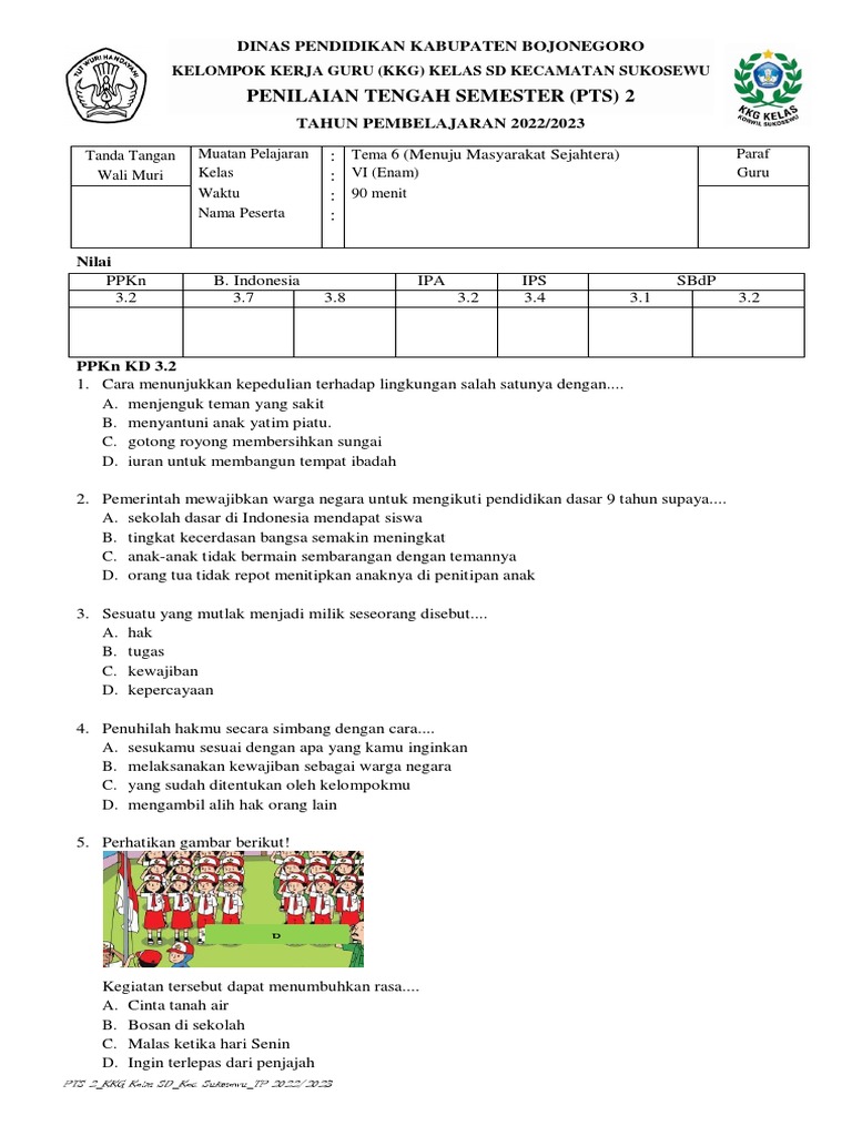 Soal PTS 2 Kelas 6 Tema 6 TP 2022-2023 | PDF