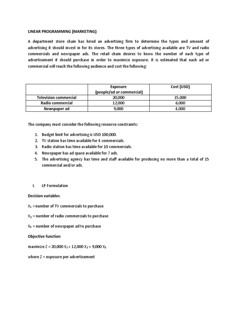 Linear Programming Marketing | PDF | Business | Finance & Money Management