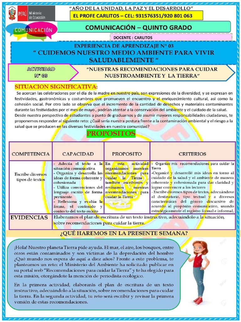 Experiencia de Aprendizaje #03 - Actividad #03 - 5to Grado-Comunicacion - 00001 | PDF