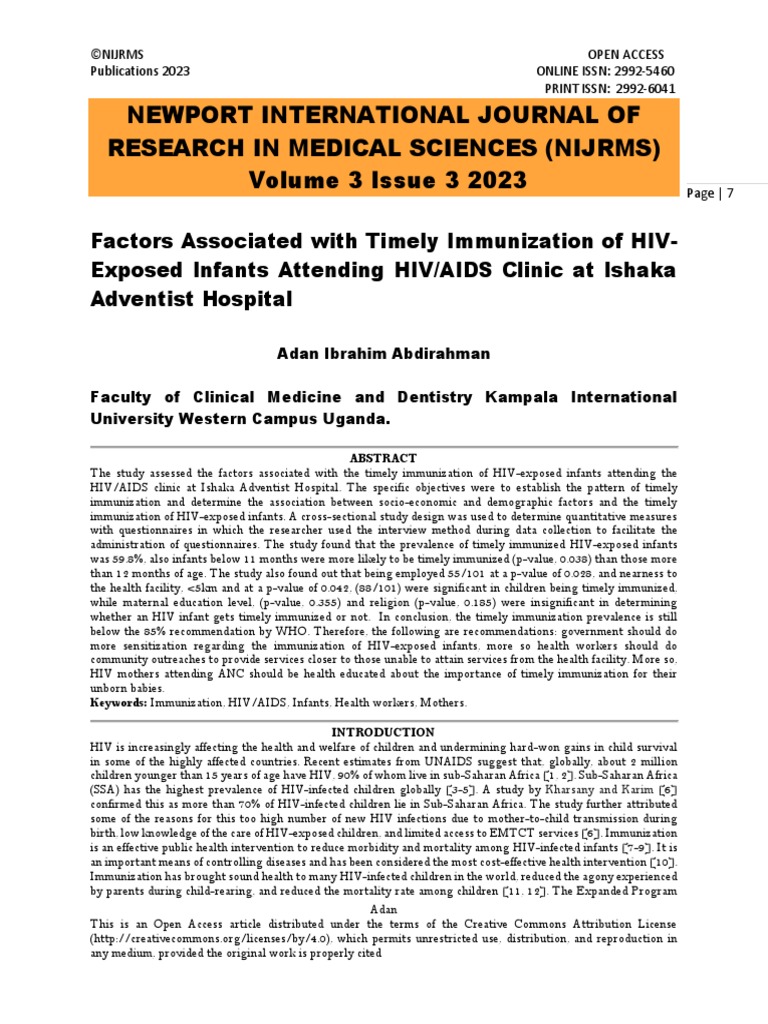 Factors Associated With Timely Immunization of HIVExposed Infants ...