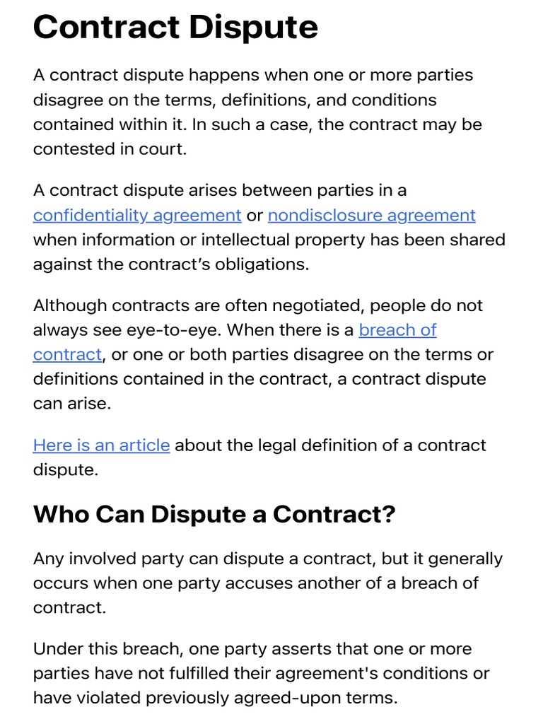 Contract Dispute: What Is It? Types & Examples | PDF | Breach Of ...