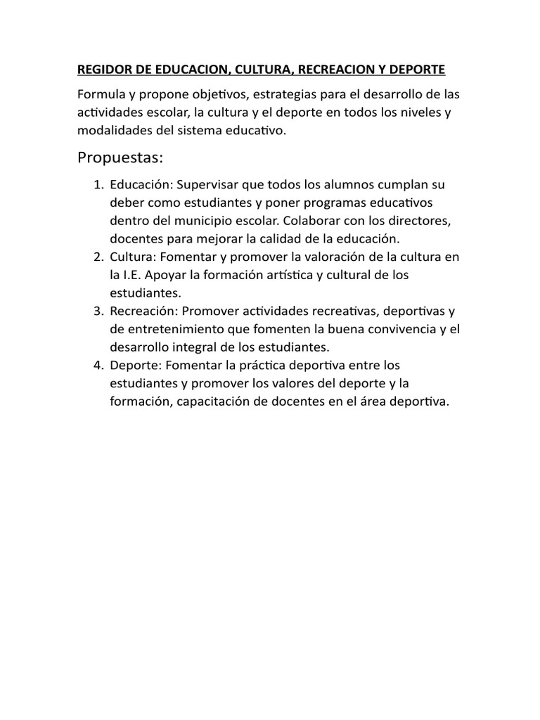 Propuestas para Regidor de Educación y Deporte | PDF