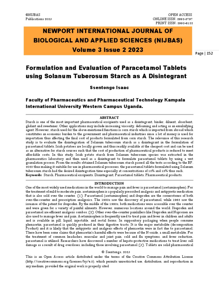Formulation and Evaluation of Paracetamol Tablets Using Solanum ...
