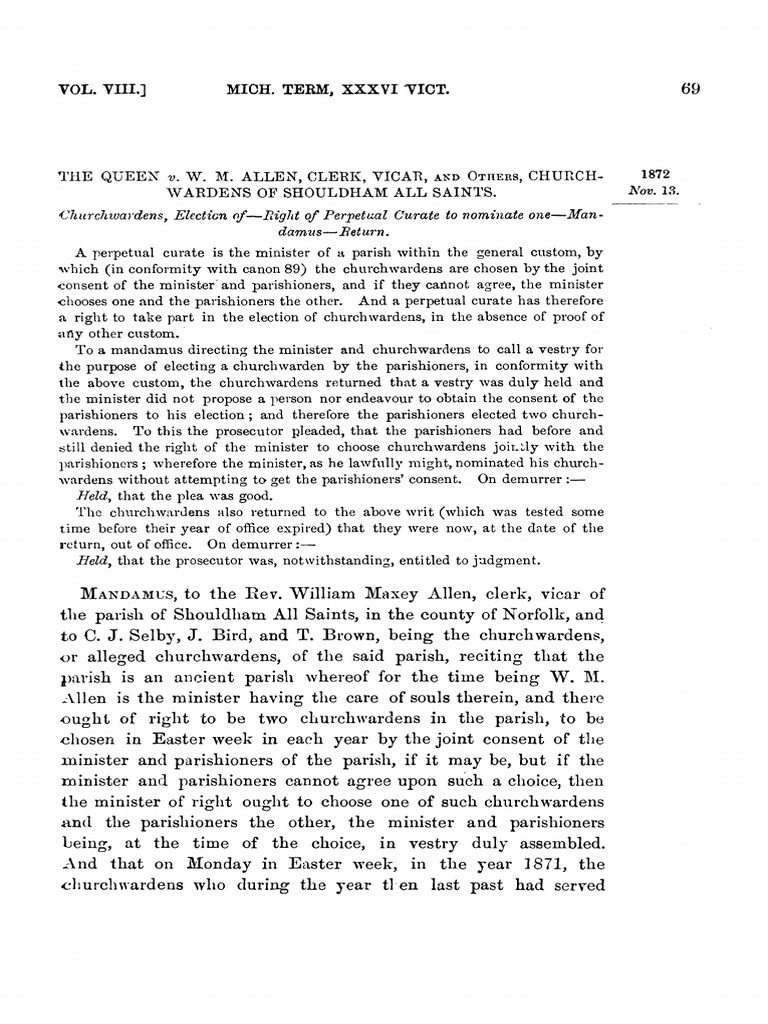 R v. Allen: Churchwarden Election Rights | PDF | Christian ...