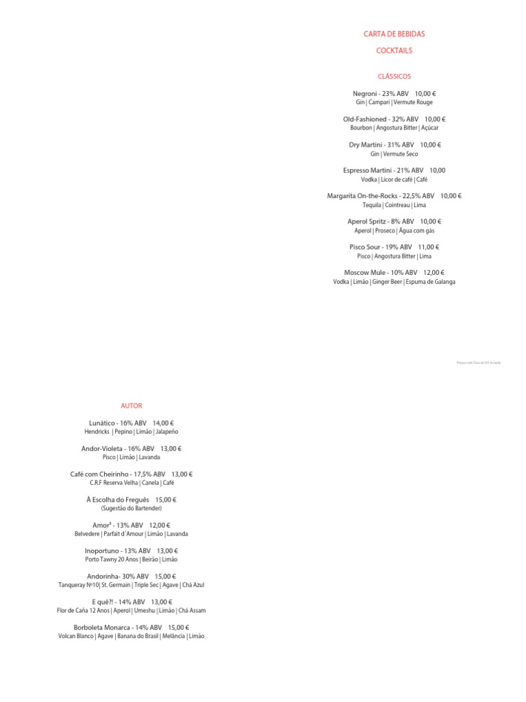 Menu Bar Dop | PDF | Álcool | Bebida