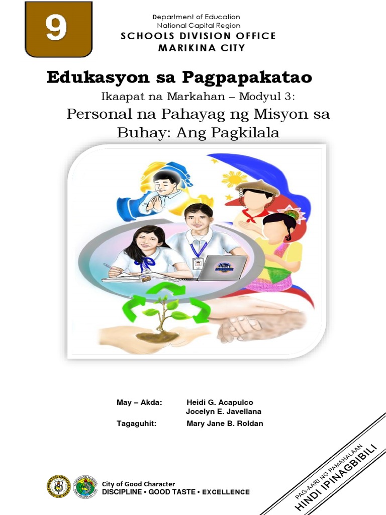 Revalidated - EsP9 - Q4 - MOD3 - Personal Na Pahayag NG Misyon Sa Buhay, Ang Pagkilala | PDF