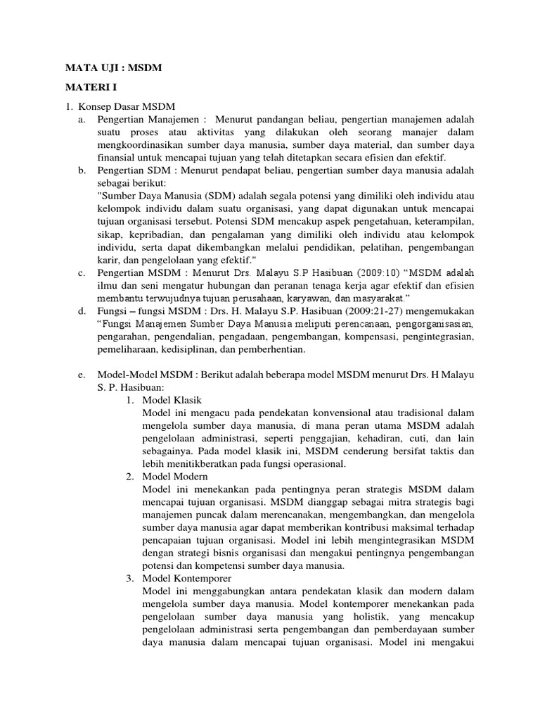 Kisi-Kisi Kompre MSDM | PDF