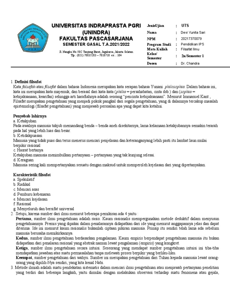 Devi Yunita Sari - Filsafat Ilmu | PDF