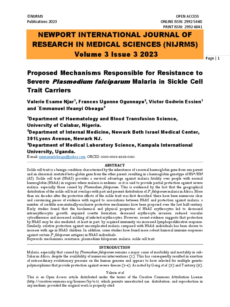 Sickle Cell Trait's Malaria Resistance Mechanisms | PDF | Cell Biology ...