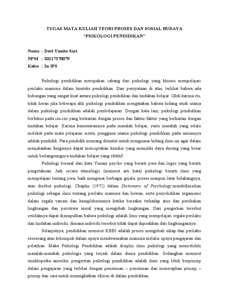 Devi Yunita Sari - Artikel Teori, Proses Dan Sosial Budaya | PDF ...