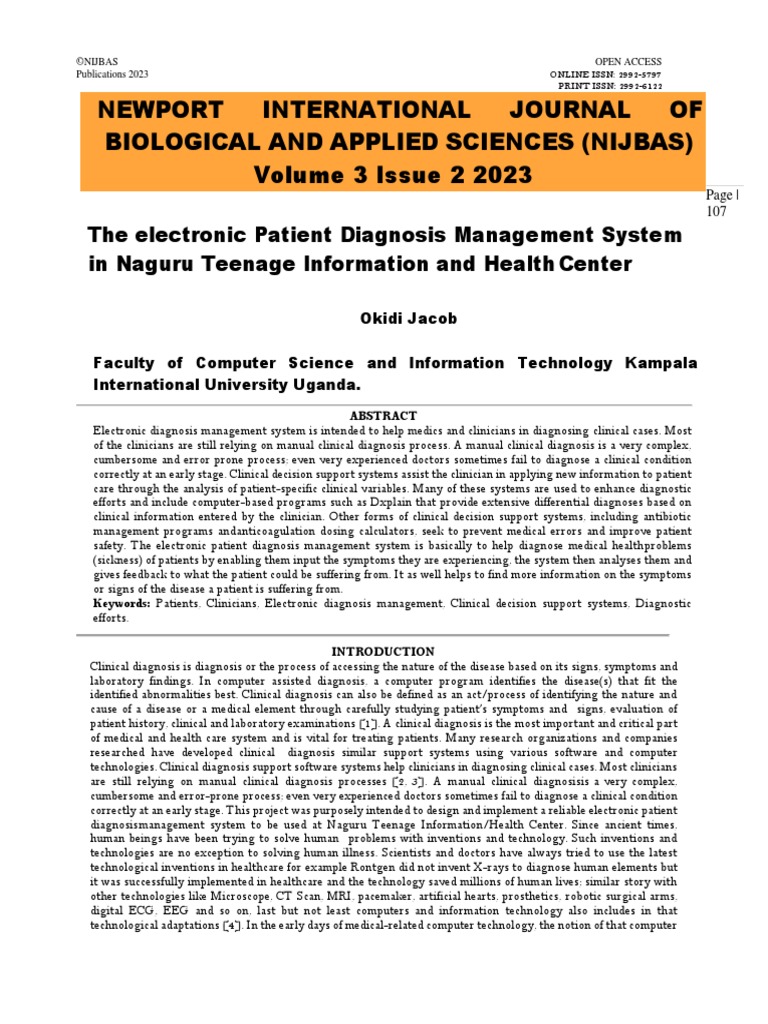 The Electronic Patient Diagnosis Management System in Naguru Teenage Information and Health ...