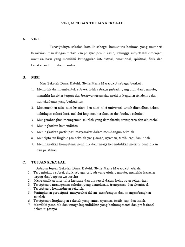 Visi Misi Dan Tujuan Sekolah | PDF | Karier & Perkembangan