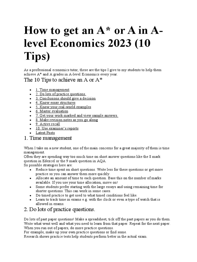 Edexcel Tips For Economics | PDF