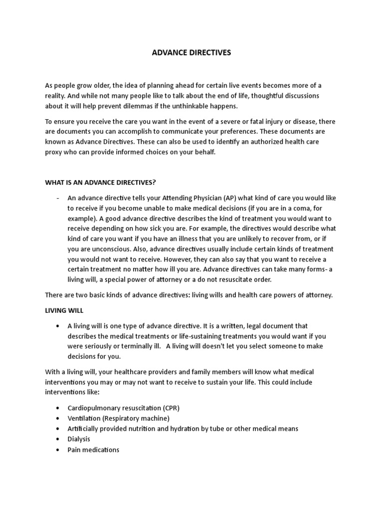 Advance Directives | PDF | Medicine | Health Care