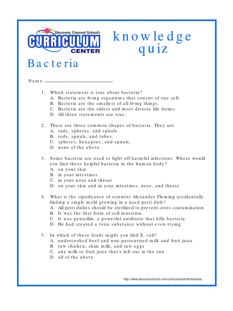 Bacteria Quiz | PDF | Antimicrobial Resistance | Bacteria