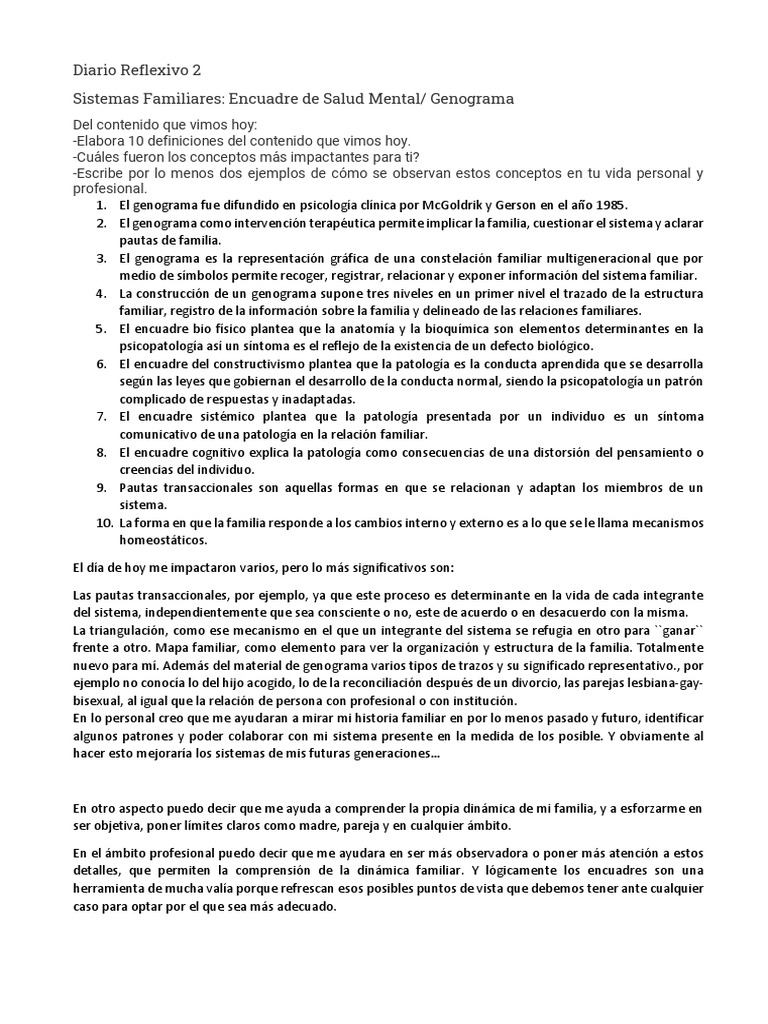 SMHF Diario Reflexivo 2 Mod Fam Sitem | PDF | Psicopatología ...