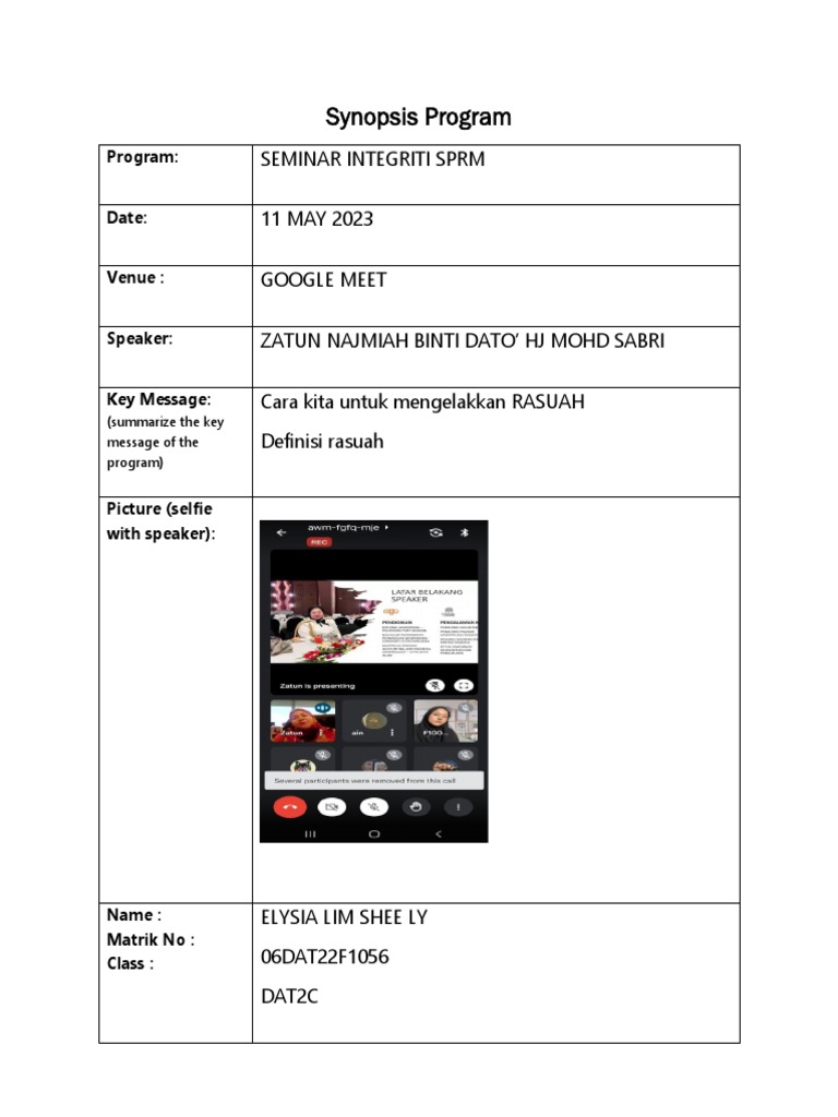 Synopsis Program | PDF