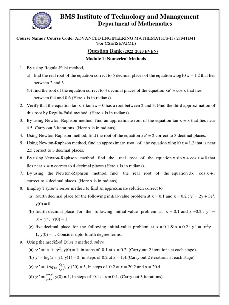 Advanced Engineering Mathematics Question Bank | PDF | Mathematical ...