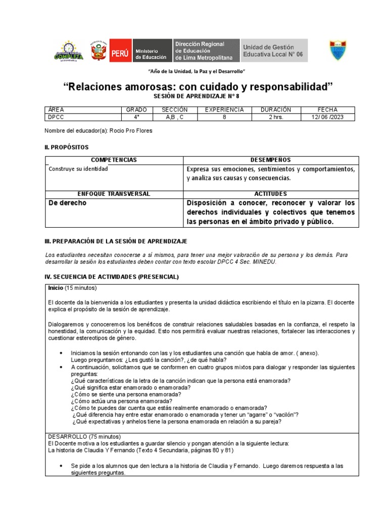 Sesión 8 DPCC 4sec | PDF | Aprendizaje | Amor