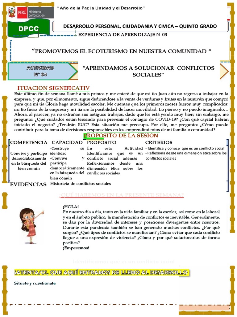 DPCC 5° Actv.04 - EDA 3 - Conflictos Soc. | PDF