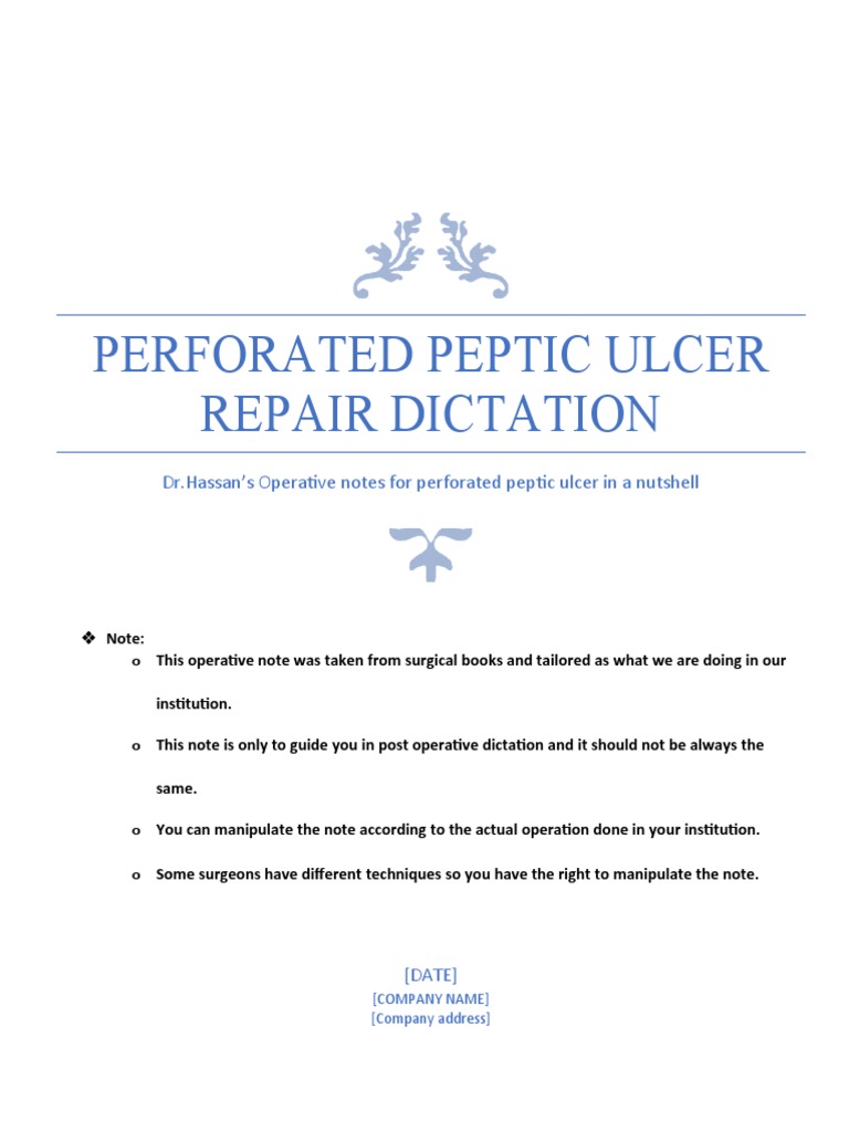 Perforated Ulcer Repair Guide | PDF | Surgery | Surgical Suture