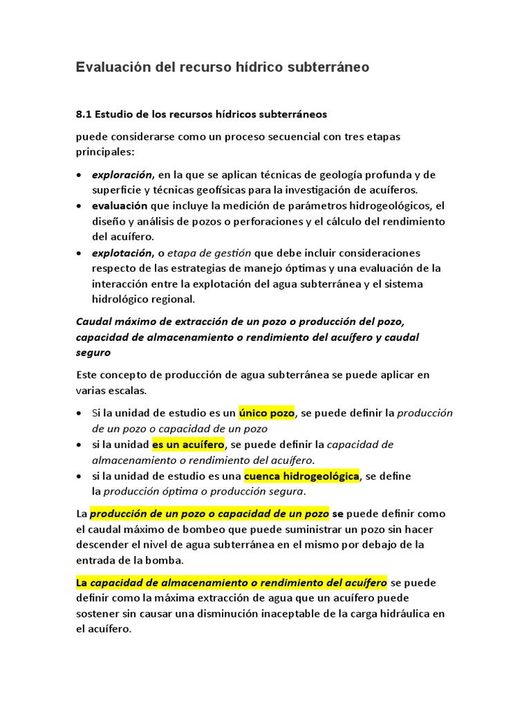 Evaluación del recurso hídrico subterráneo | PDF | Agua subterránea | Geología