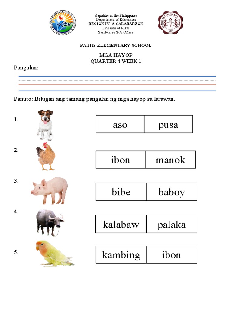 Mga Hayop COT Formative Test | PDF
