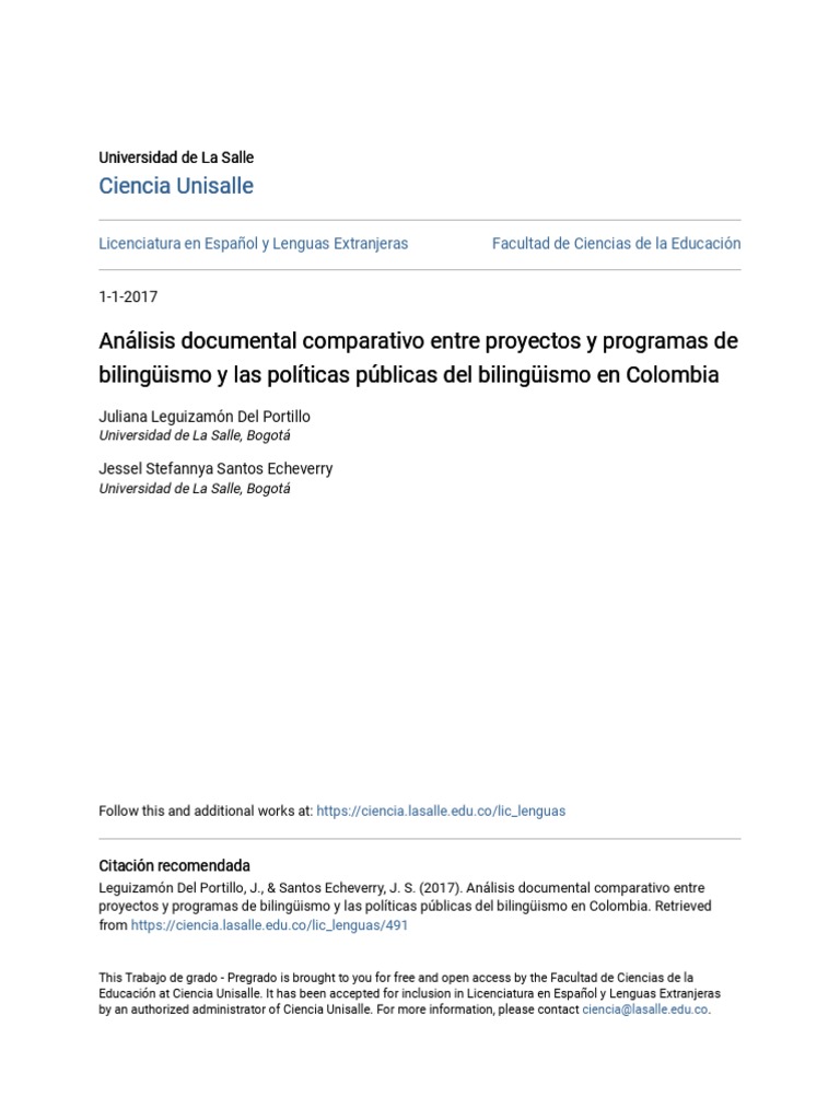 Análisis Documental Comparativo Entre Proyectos y Programas de Bi | PDF | Segundo lenguaje ...