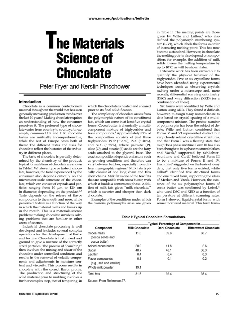 The Materials Science of Chocolate | PDF | Chocolate | Differential ...