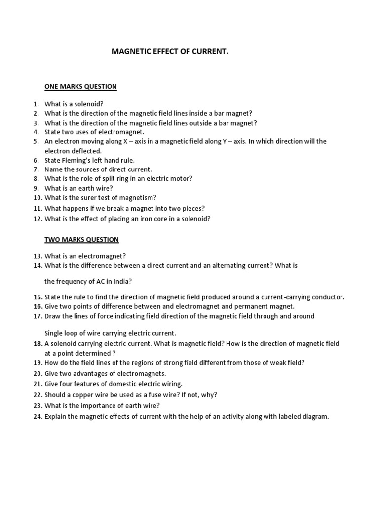 CHAPTER - 13-Magnetic Effect of Electric Current | PDF | Magnetic Field ...