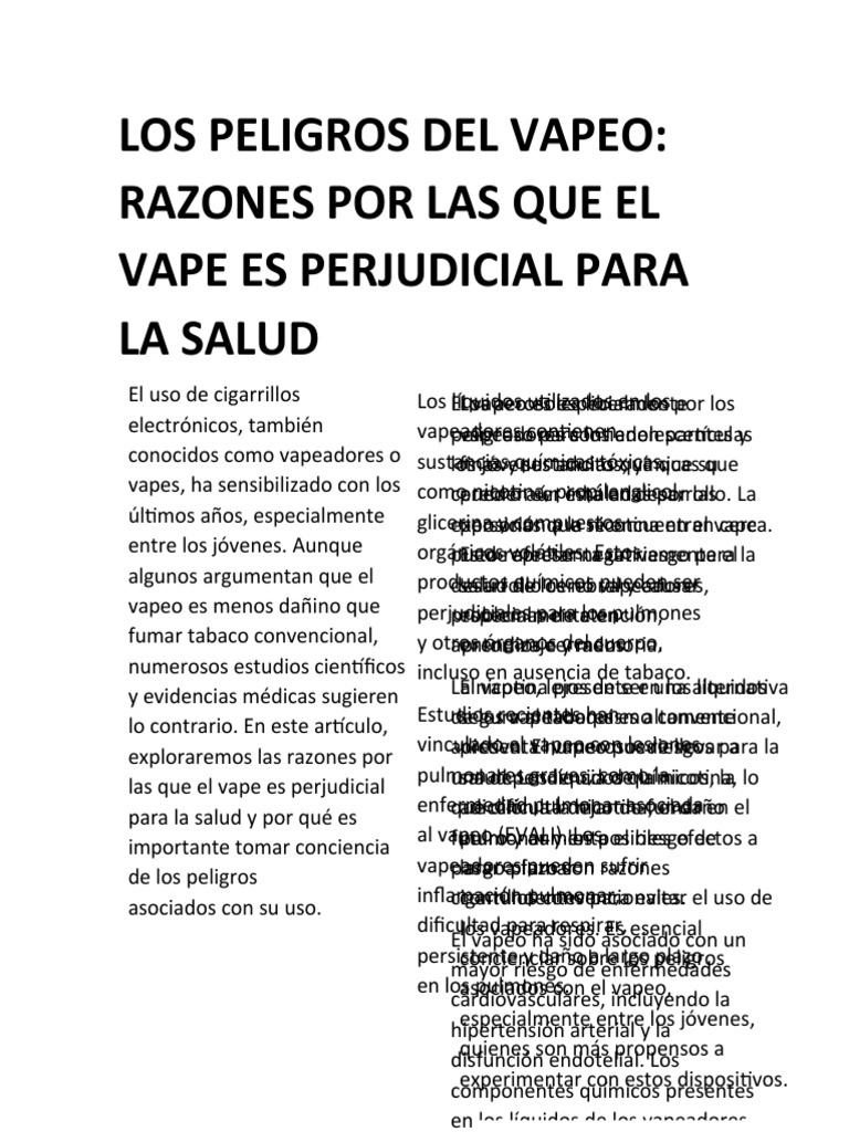 Los Peligros Del Vapeo | PDF | Cigarrillo electrónico | Fumar tabaco