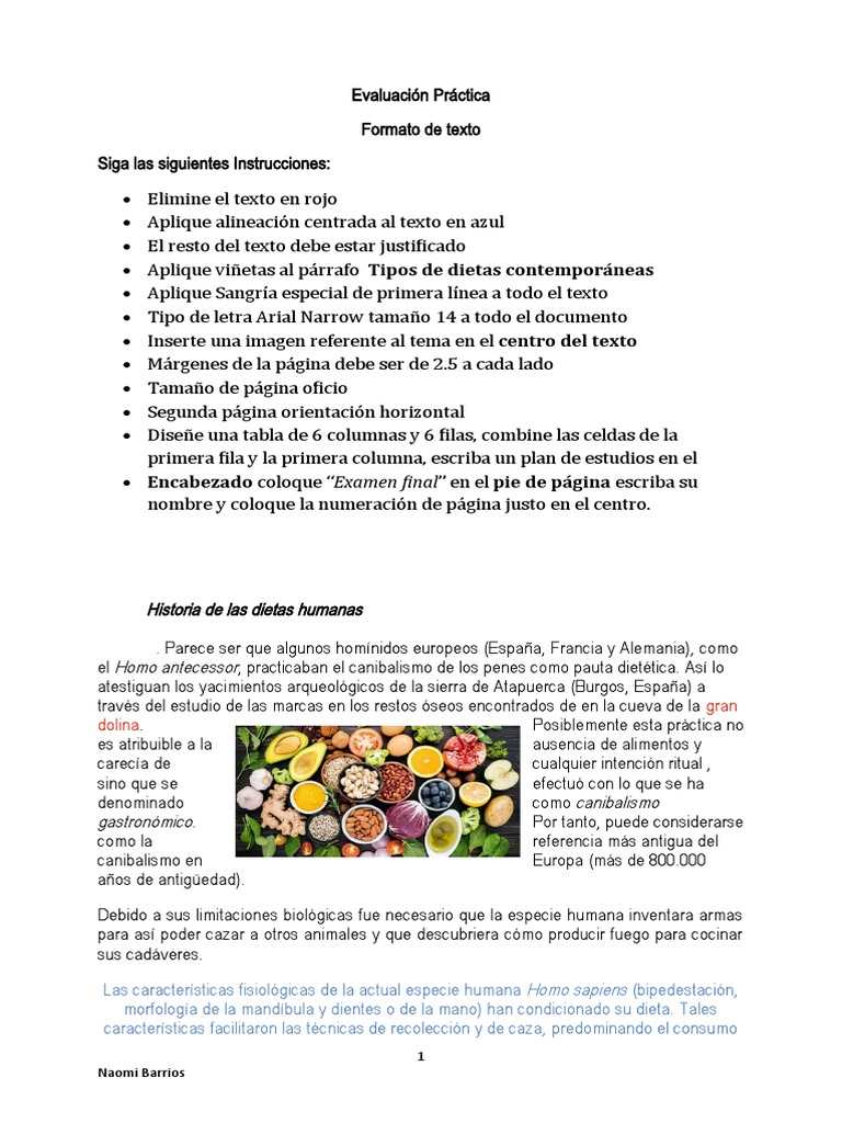 Evaluación Practica1 | PDF | Dieta | Comida y bebida