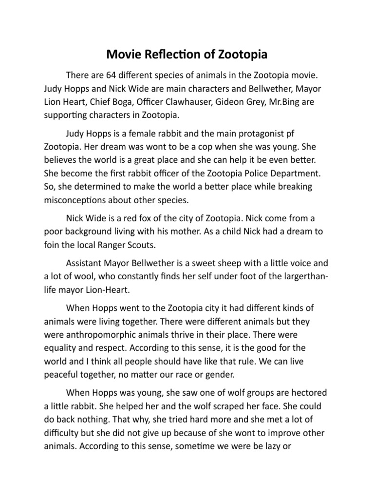 Movie Reflection of Zootopia | PDF