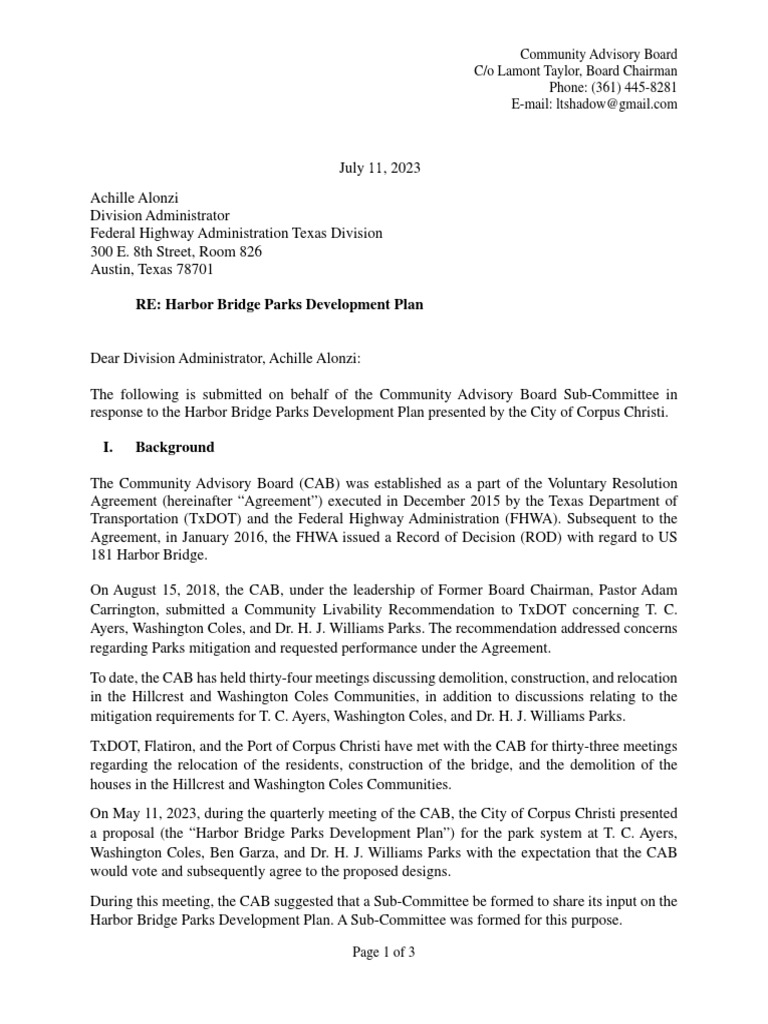 CAB Letter To FHWA | PDF