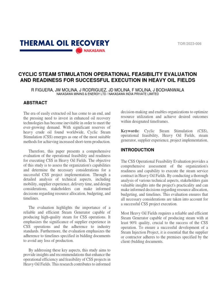 Cyclic Steam Stimulation Operational Feasibility Evaluation | PDF ...