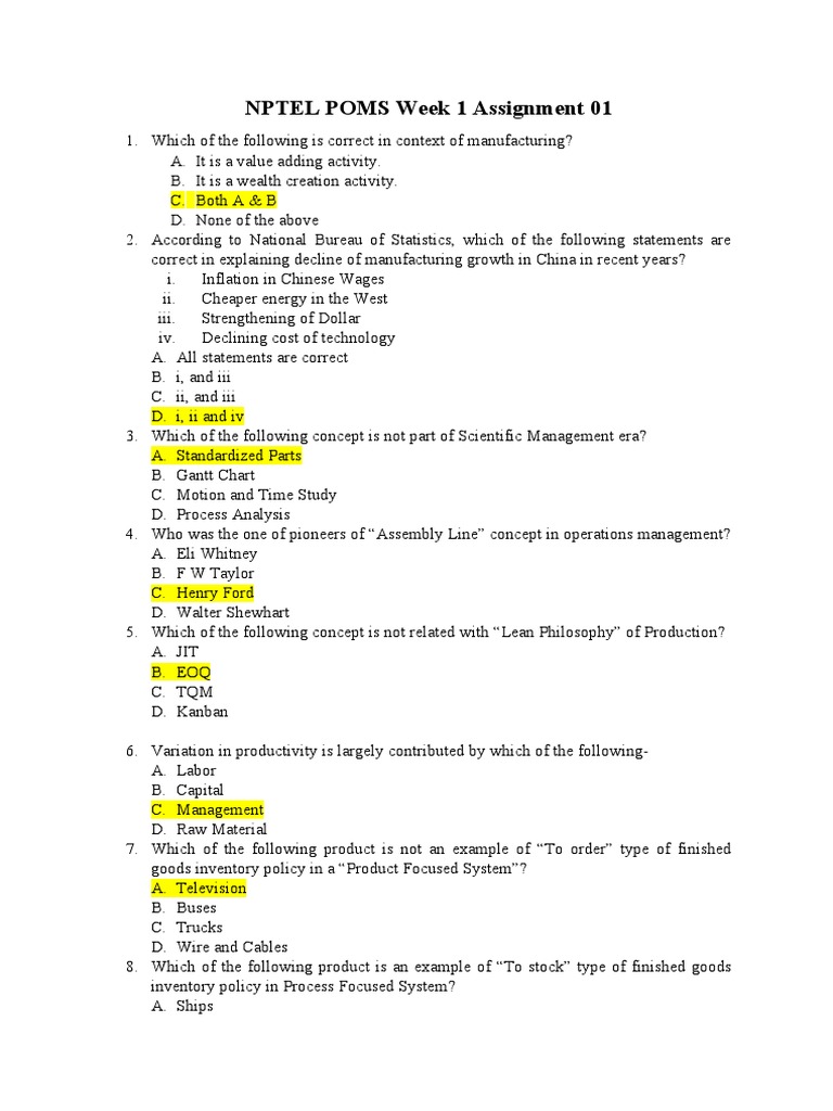 NPTEL POMS Week 1 Solutions | PDF