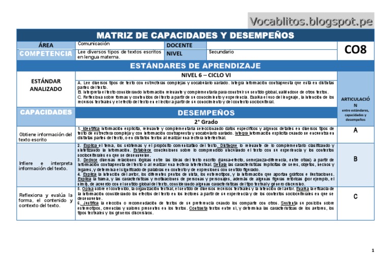 MATRIZ DE CAPACIDADES-CO8-2do Grado | PDF | Información | Experiencia