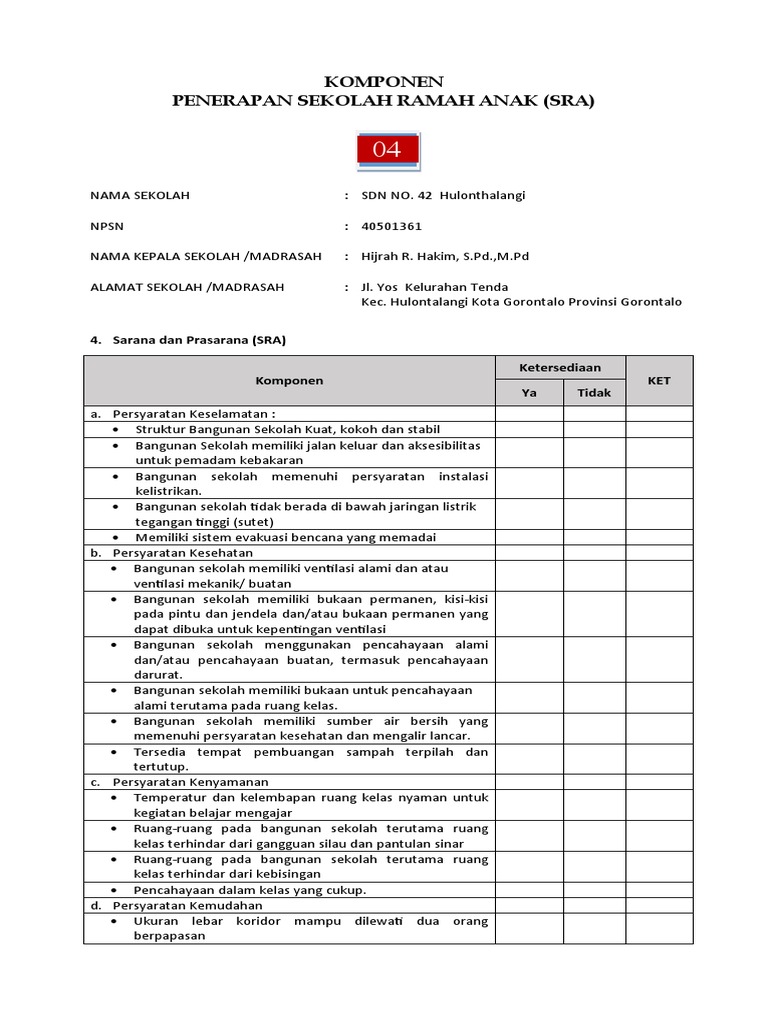 BUKTI FISIK SRA - Komponen 4 | PDF