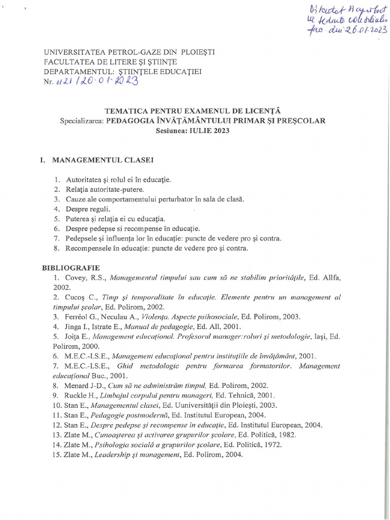 Tematica Licenta PIPP 2022 2023 | PDF