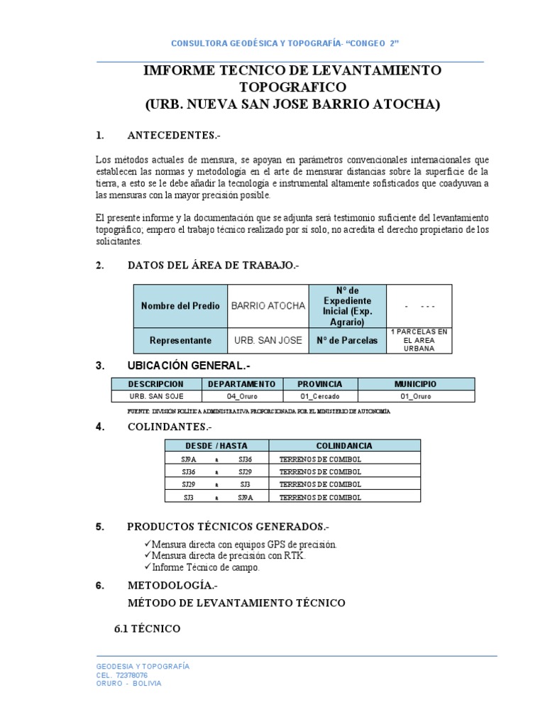 2.3. Informe Tecnico Levantamiento | PDF | Topografía | Geodesia