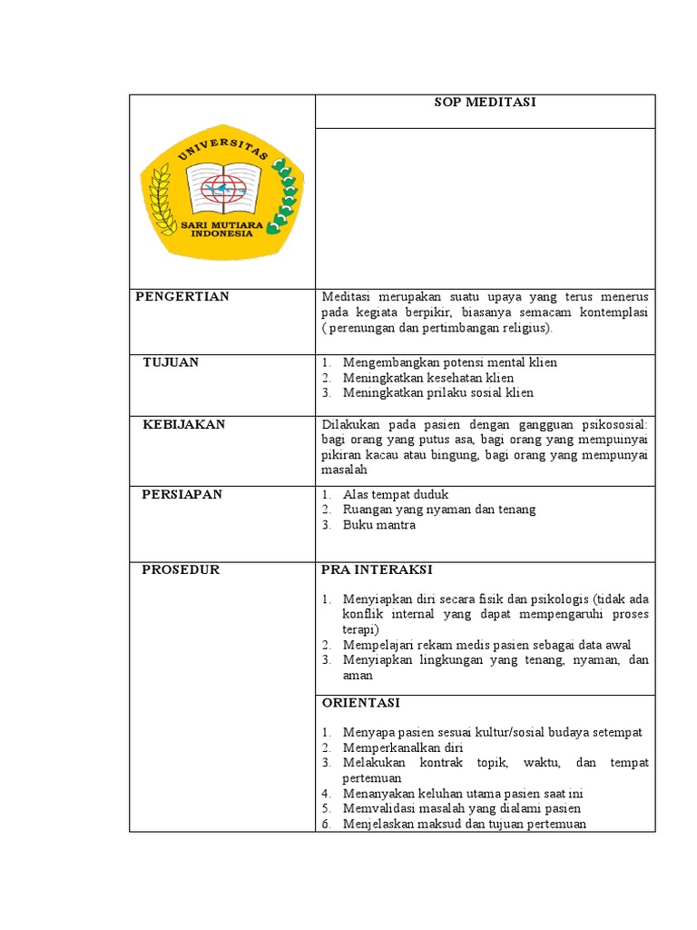 SOP Meditasi untuk Terapi Klien | PDF | Pengembangan Diri