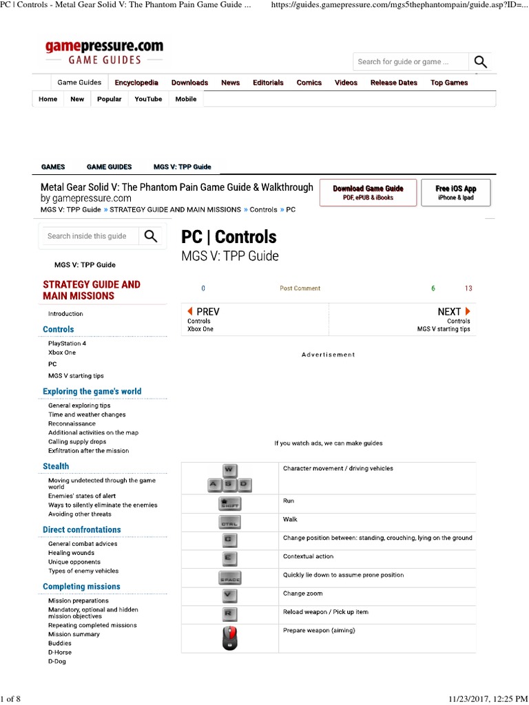 PC - Controls - Metal Gear Solid V - The Phantom Pain Game Guide ...