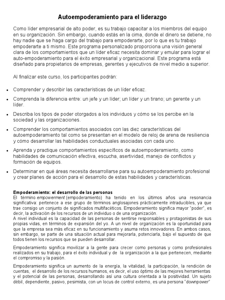 Autoempoderamiento para El Liderazgo | PDF | Empoderamiento | Liderazgo